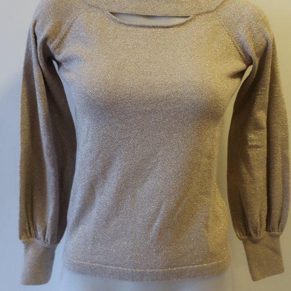 Minnie Rose | Sweaters | Minnie Rose Metallic Gold Keyhole Sweater S ...